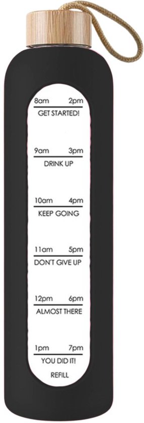 Motivatie Waterfles - Zwart - Drinkfles 1 Liter - Glazen waterfles ...