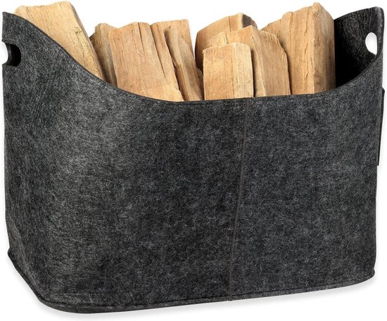 Haardhoutopslag - Grijze brandhoutzak van vilt - 53 x 40x 30 cm - 2 ...