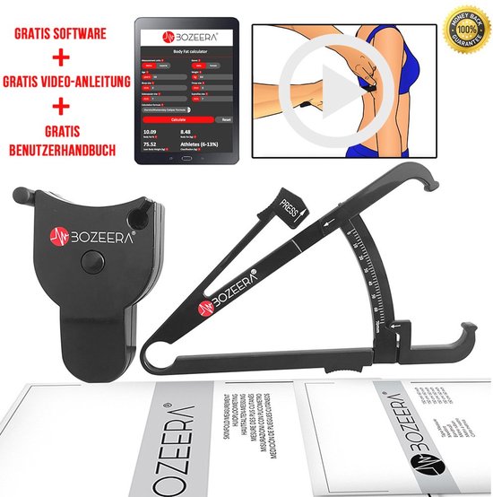 Huidplooimeter en Body Mass Tape met Gratis Software en Video Uitleg | bol