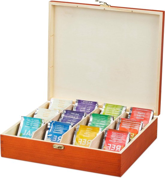 Houten theedoos 12 vaks groot organizer voor theezakjes theekist ...