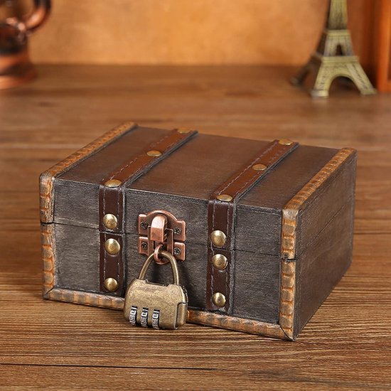 Houten Treasure Chest - Met Slot - 15x12x7.5cm - Money Box Jewelry Box ...
