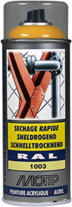 Motip industrial acryllak hoogglans RAL 1003 signaal geel - 400 ml | bol