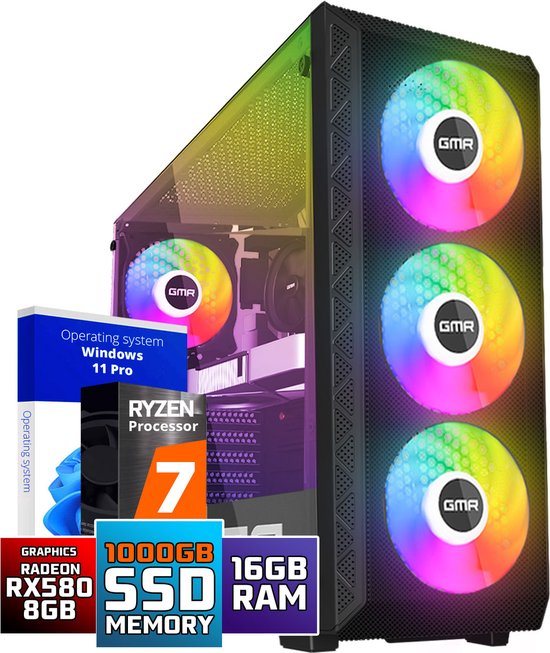 GMR Power Gaming PC - Ryzen 7 | 16 GB RAM | 1000GB SSD | RX 580 Radeon ...