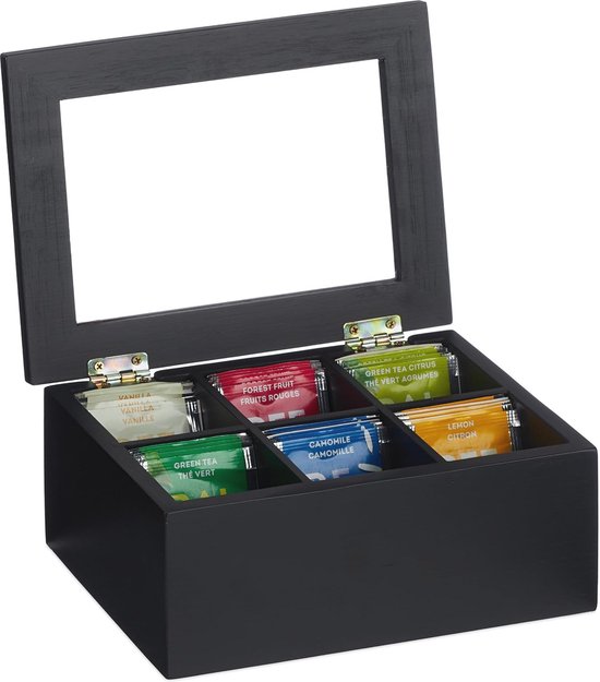 Theedoos met 6 Vakken van Bamboe - Opbergdoos voor Thee en Koffiepads ...