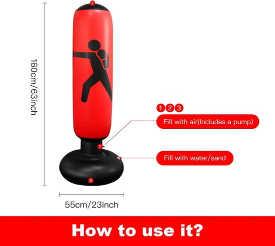 Kilkuran ® Opblaasbare Boksbal voor Kinderen, 160 cm Hoog, Vrijstaande ...