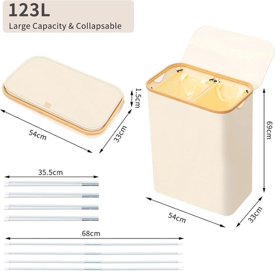 Opvouwbare Wasmand Met Deksel - 123L, 2 Vakken, Duurzaam Ontwerp | bol