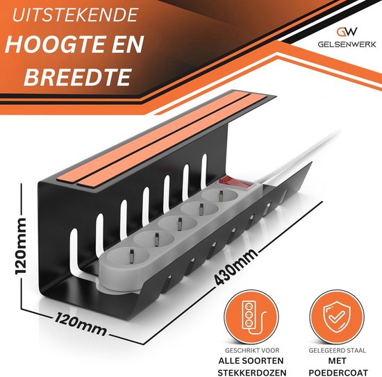 Set van 2 zwarte kabelgoten voor bureau - zonder boren, inclusief ...