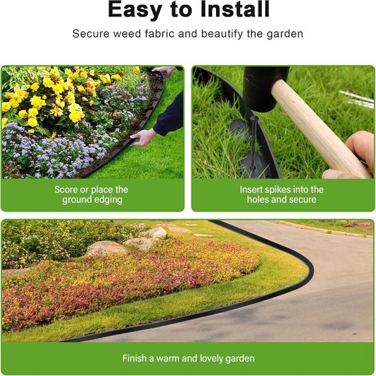 Flexibel PE plastic gazonranden grijs 10m lang 5cm hoog met grondankers ...