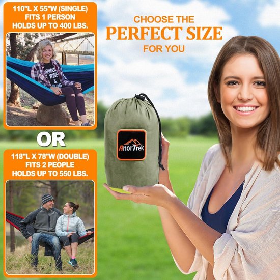 Lichtgewicht draagbare enkele-dubbele Campinghammok met boomriemen - parachute hangmat... | bol