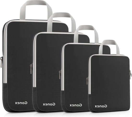 Compression Packing Cubes - Square Suitcase Organiser Black - Set of 4 ...