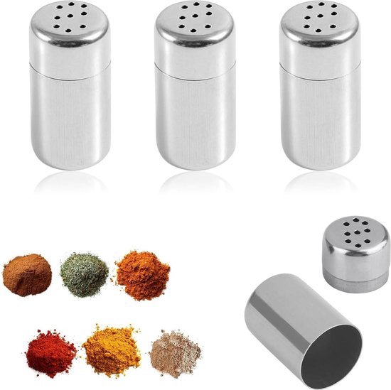 Mini zout- en pepervaatjes set van 4 roestvrij staal voor onderweg camping. Zoutvaatje | bol