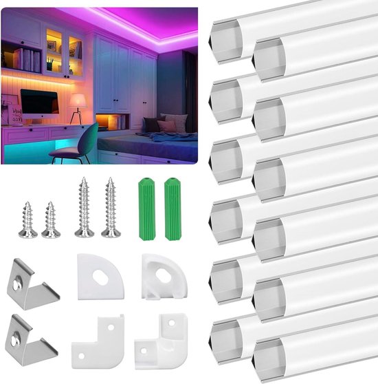 Aluminium Profiel V-Vorm 12x1M Led Strips 90° Deksel-Melkwit Eindkappen ...