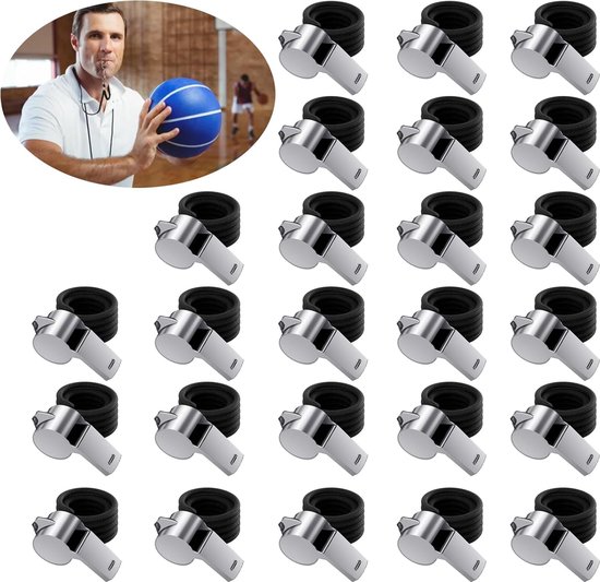 25 stuks scheidsrechterfluitjes, sportfluitjes van roestvrij staal, met ...