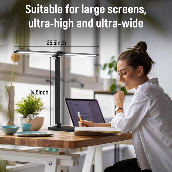 Bureaulamp dimbaar led - 12 W met stekker - zwart - 5 kleurtemperaturen ...