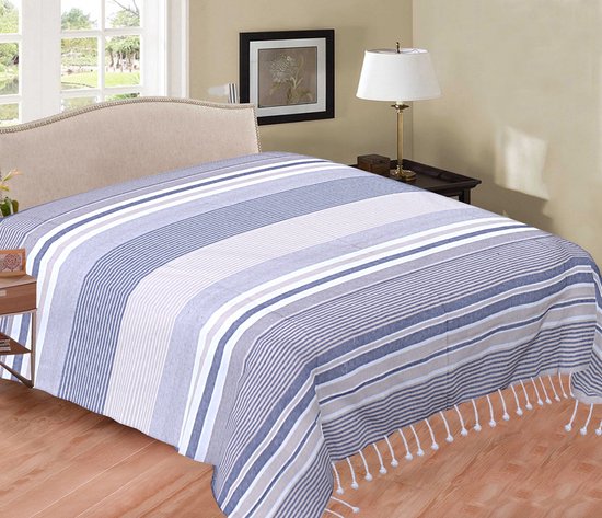 Dun laken - Dun zomer laken - strepen - blauw/wit/grijs - 220x210 ...