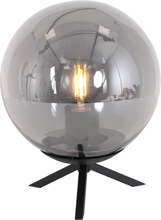 Design tafellamp Bollique | smoke glas | Ø 20 cm | 26 cm hoog | zwart ...