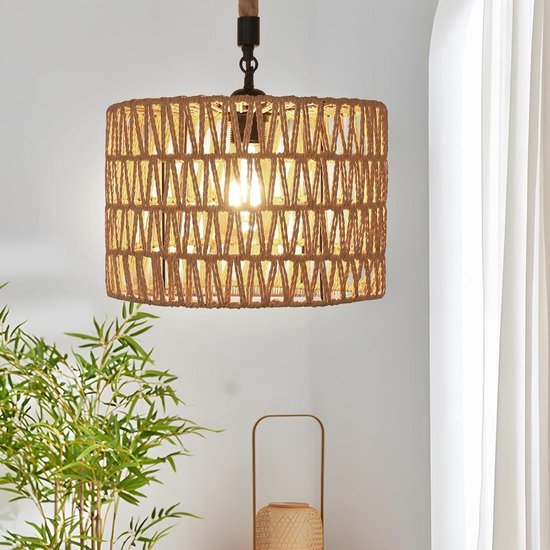 Boho rotan hangkroonluchter - in hoogte verstelbare vintage hanglamp ...