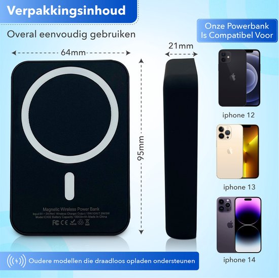 Relux Magsafe powerbank 10.000mAh - Magnetisch 15W - Draadloos opladen - Voor IPhone... | bol