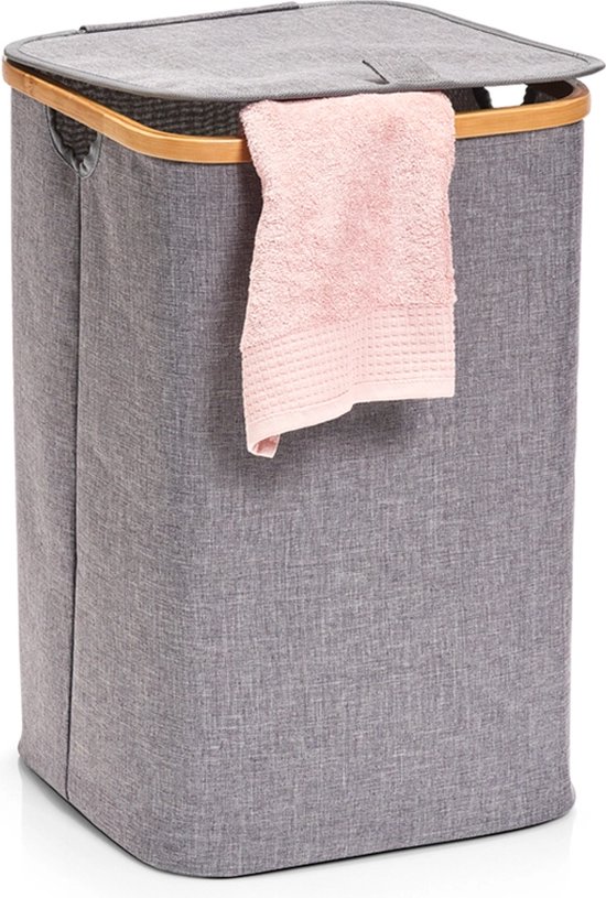 Zeller Wasmand - stof /bamboe- vierkant - grijs - 33 x 33 x 50 cm - Was ...