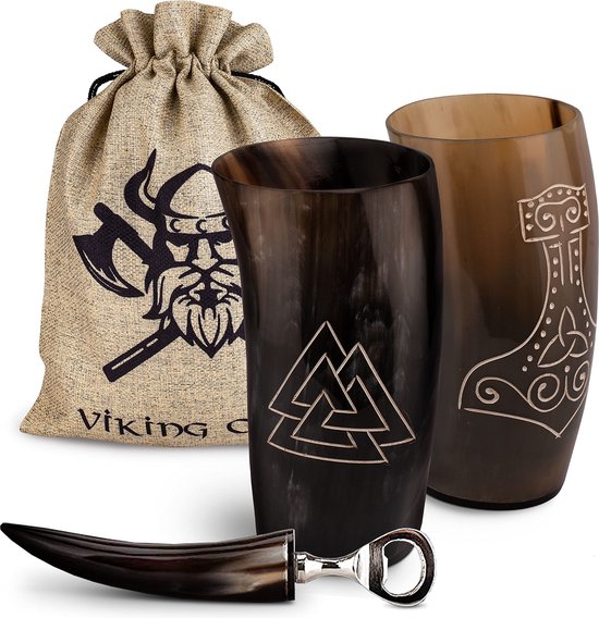 VIKING CRAFT® Viking Drinkhoorn Mok 2 x Ca. 350 ml grote Vikingmok voor ...