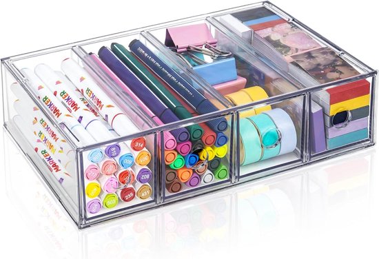 Bureau-organizer met 4 laden, stapelbare desktopopbergdoos met ...
