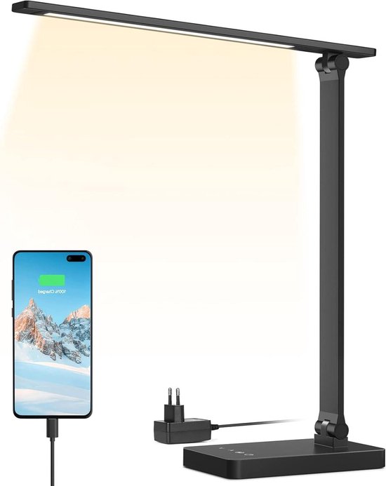 Bureaulamp dimbaar LED met USB-poort verstelbaar modern touch bediening ...
