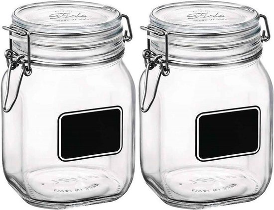 2x Weckpotten/inmaakpotten met krijtplaatje en beugelsluiting 1 liter ...
