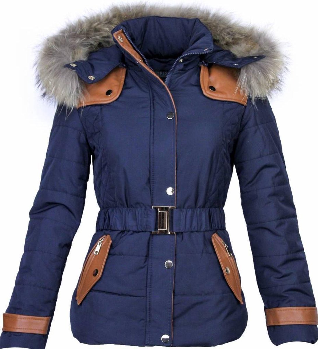 Adrexx Bontjassen - Dames Winterjas Kort - Bontkraag - Leer Stukken ...