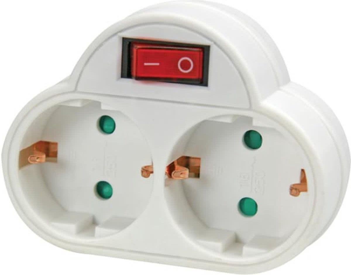 2 Stuks - Stopcontact Splitter met Schakelaar - Wit - Verticaal ...