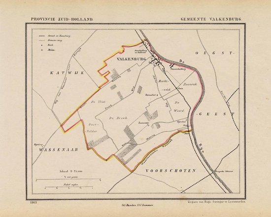Historische kaart, plattegrond van gemeente Valkenburg in Zuid Holland ...