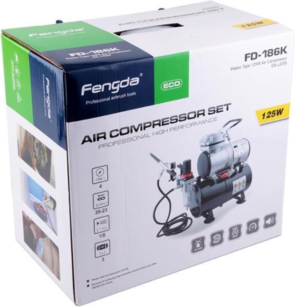 Fengda FD-186K Airbrush Compressor Set – Compleet met Airbrush Pistool ...