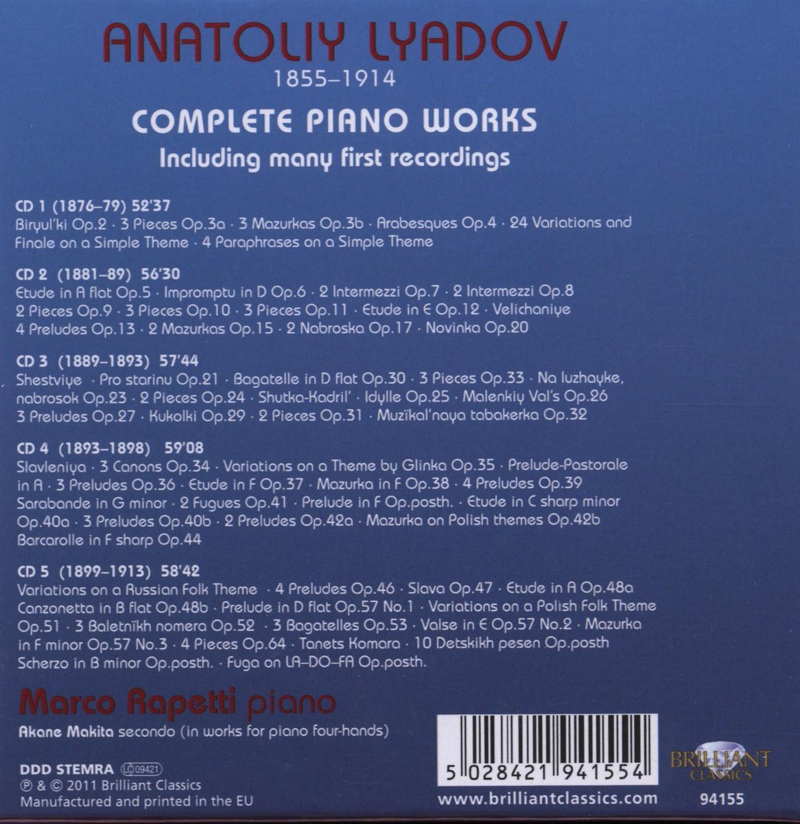 Lyadov: Complete Piano Works, Marco Rapetti | CD (album) | Muziek | bol.com