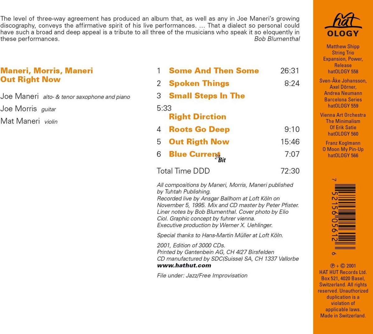 Maneri, Morris, Maneri - Out Right Now (CD), Joe Maneri | Muziek | bol.com