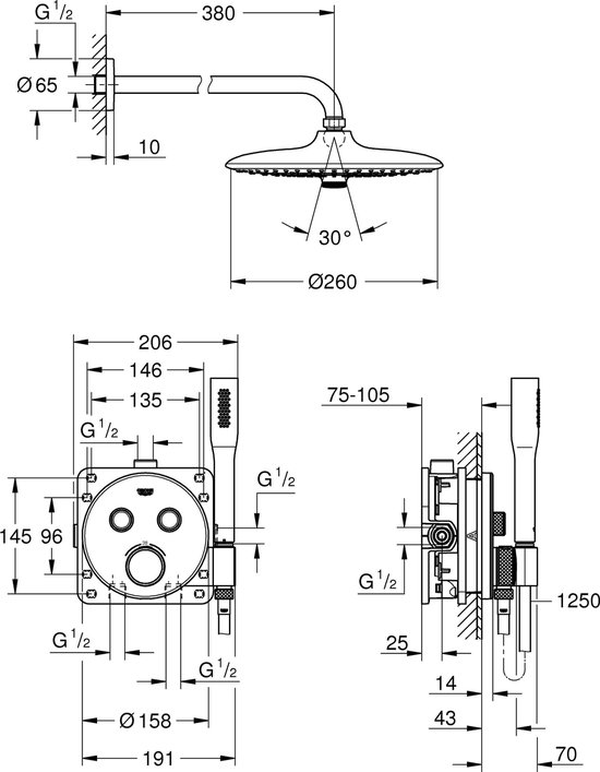 GROHE Grohtherm SmartControl Perfecte inbouw doucheset - ø 26cm - Met ...