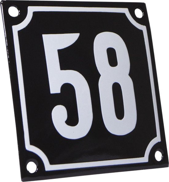 Emaille huisnummer zwart/wit nr. 58 10x10cm | bol.com