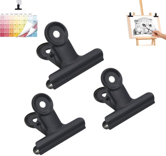 3 stuks - Zwarte bulldog clip -Bulldog Clip - Zwarte Knijpers - 22 mm ...