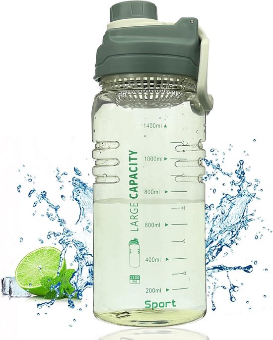 Grote Sport Waterfles 1.5 Liter Lekvrij voor Gym, Fietsen en ...