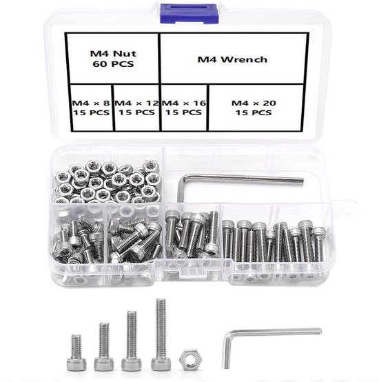 M4 Schroef en Moer Set met Inbussleutel, 121 Delig RVS Assortiment | bol