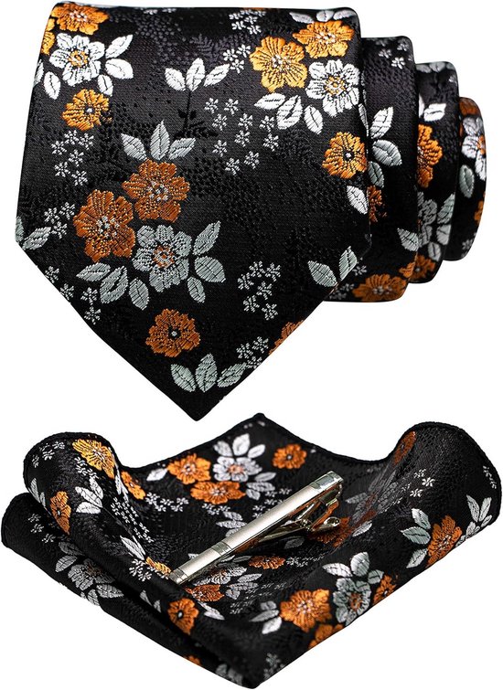 Luxe Herenstropdas Set met Bloemdessin en Bijpassend Pochet en Daspeld ...