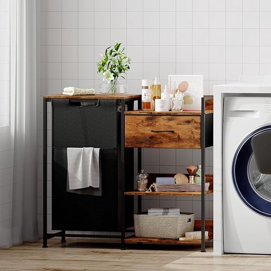 Wasmand met stoffen lade en planken – 60 liter uittrekbare en ...