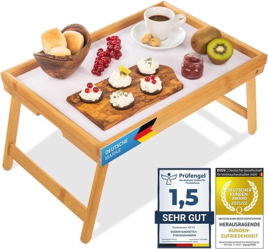 Bamboe Ontbijt Dienblad met Inklapbare Poten - Serveerblad voor Bed en ...