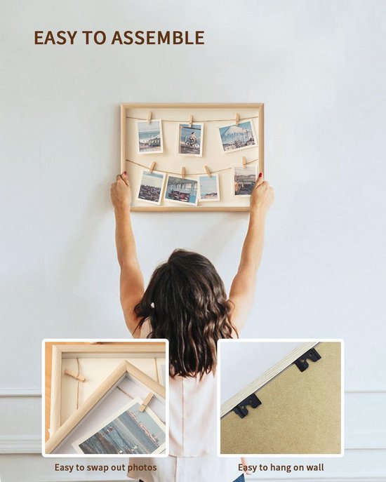 Fotolijst Collage met Clips voor Polaroidfoto's - Houten Fotocollage ...