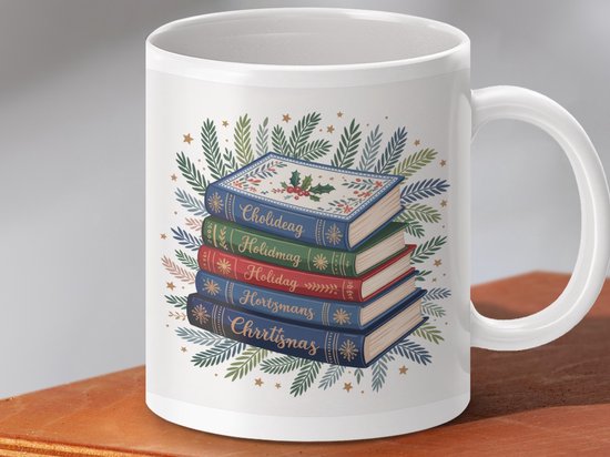 Mok Merry Christmas Stapel Boeken Mok, Feestdagen Mok, Kerstcadeau ...