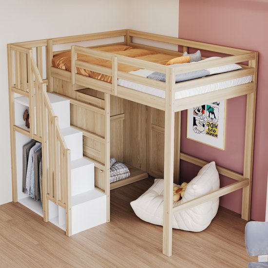 Sweiko Hoogslaper - 90 x 200 cm - Met kledingkast - Kinderbed - Massief ...
