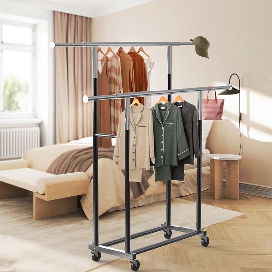 Kledingrek met dubbele stang - Standaard zwart | bol