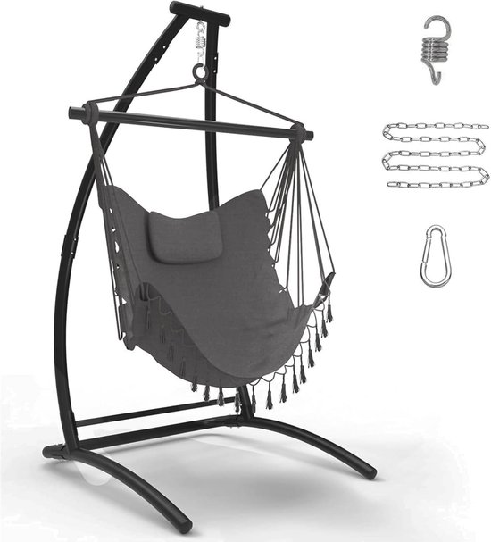 Hangstoel met frame en schommel voor buiten - Zwarte hangmatstandaard ...