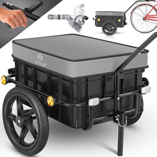 Fietsaanhanger en handwagen met 70 liter transportvolume en hoge dissel ...