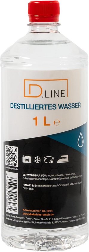 Gedestilleerd Water 1 Liter – Gedemineraliseerd volgens VDE 0510 en DIN ...