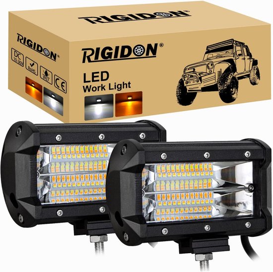LED werklichtbalk 5 inch 72W dubbelkleurig stroboscoop voor auto off ...
