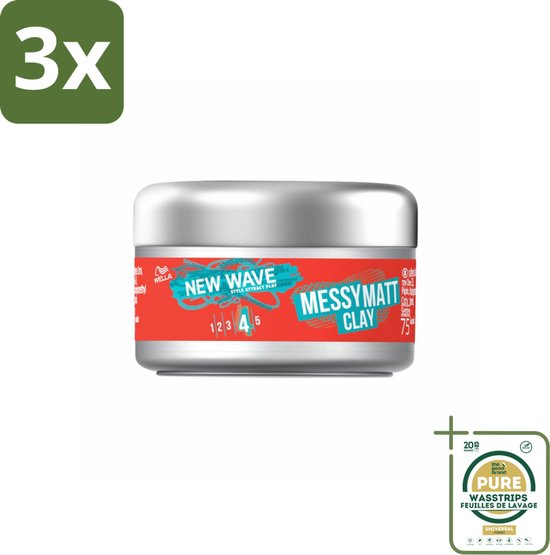 3 x Wella – New Wave Shockwaves Go Matt – Clay - 75 ml ...